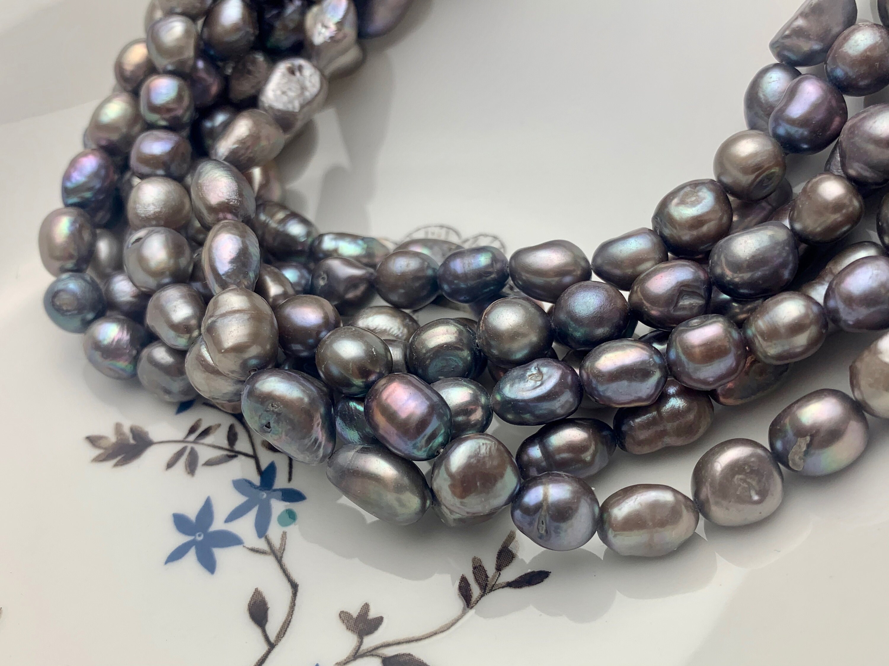 8-9x9-11 Mm Abalone Gray Color Rice Nugget Freshwater Pearl - Etsy