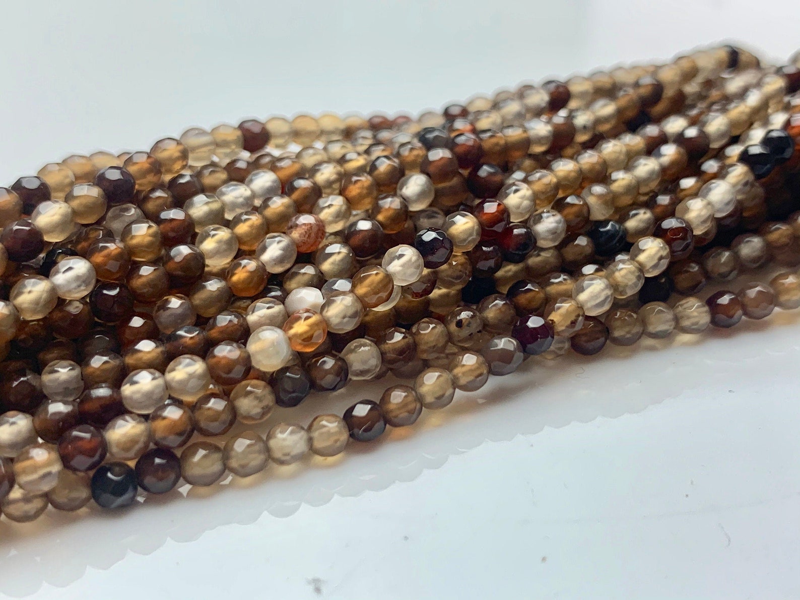 WHOLESALE 3mm 4mm Faceted Round Coffee Brown Agate Gemstone Beads ...