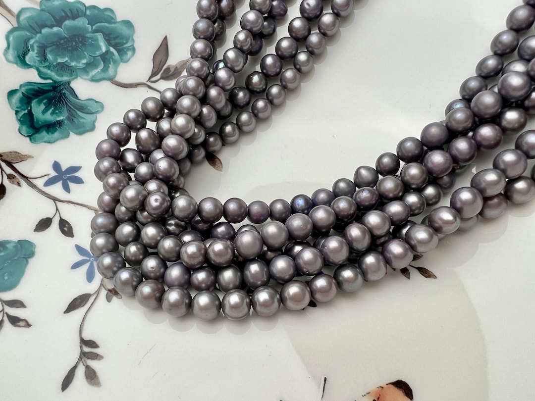 6 Mm AAA Dark Gray Color off Round Freshwater Pearl Beads Genuine Gray ...