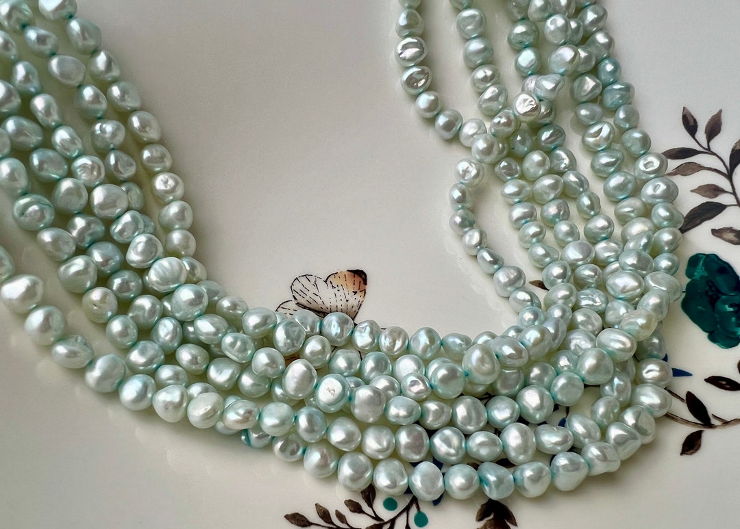 6-7 Mm AAA Aqua Blue Green Color Freshwater Nugget Keshi Pearl Beads ...