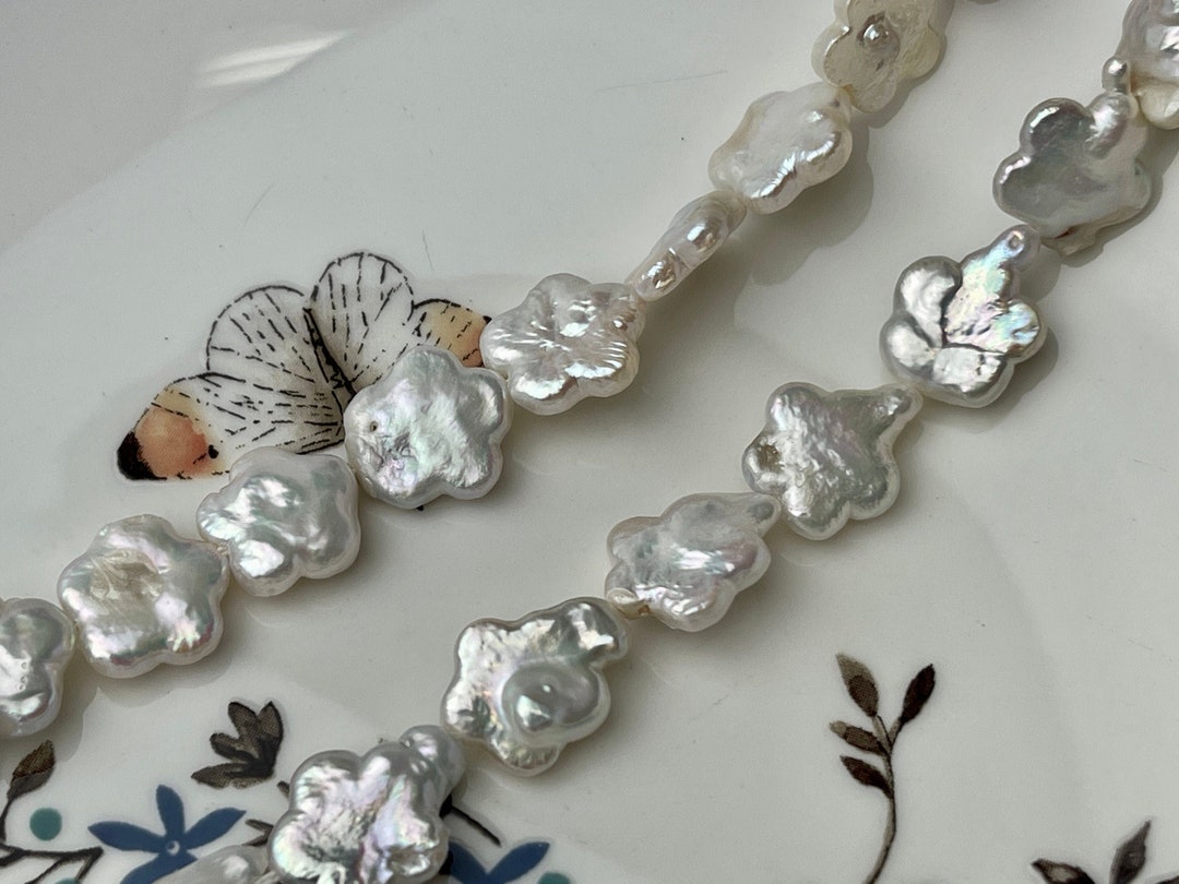 12 Mm Very Rare Natural White Flower Shape Freshwater Coin Pearl Beads ...