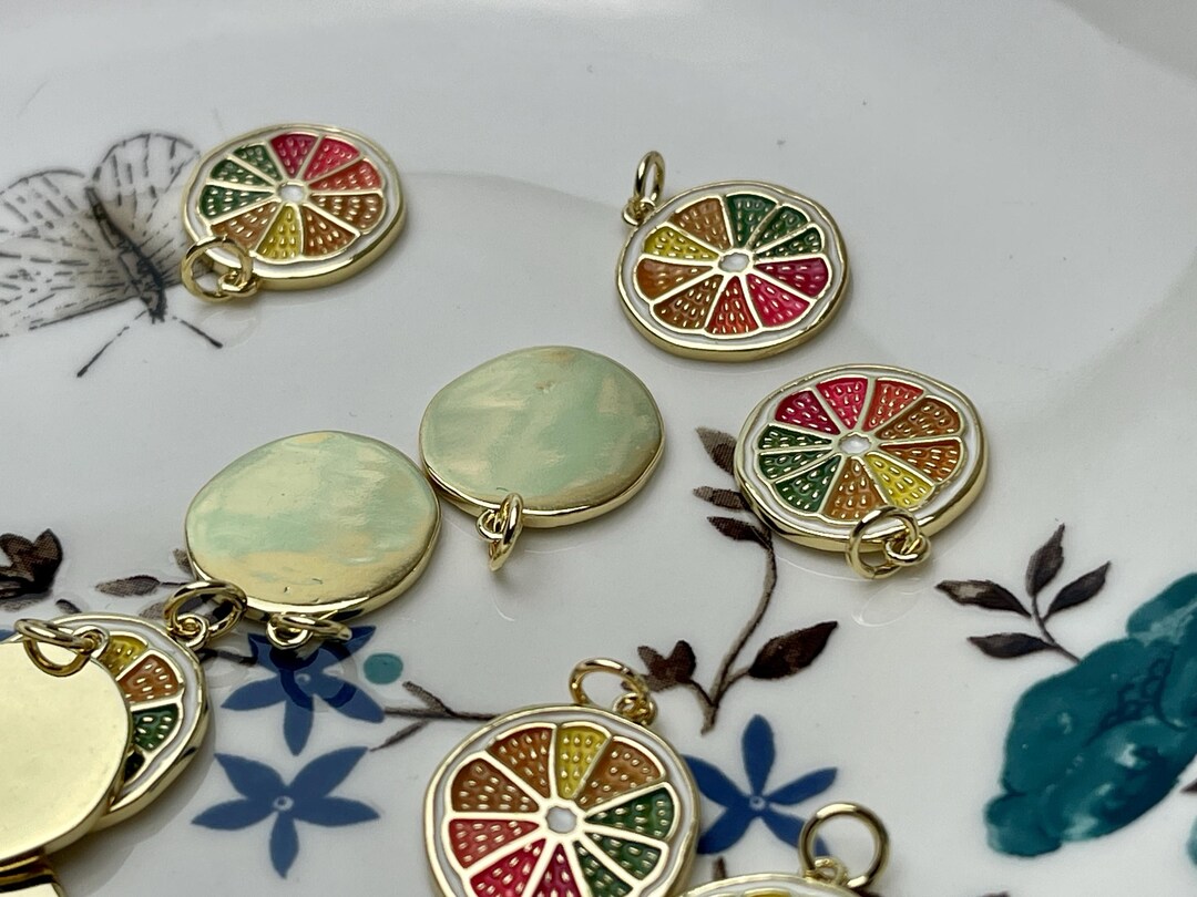 Lemon Slice Design Charms for Necklace Jewelry Making, 18K Gold Plated ...
