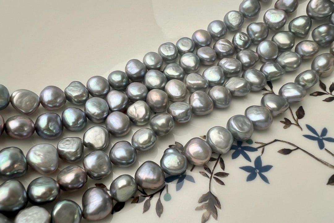9-10 Mm AAAAA Silver Gray Freshwater Pearl Nugget Beads, Gray Cultured ...