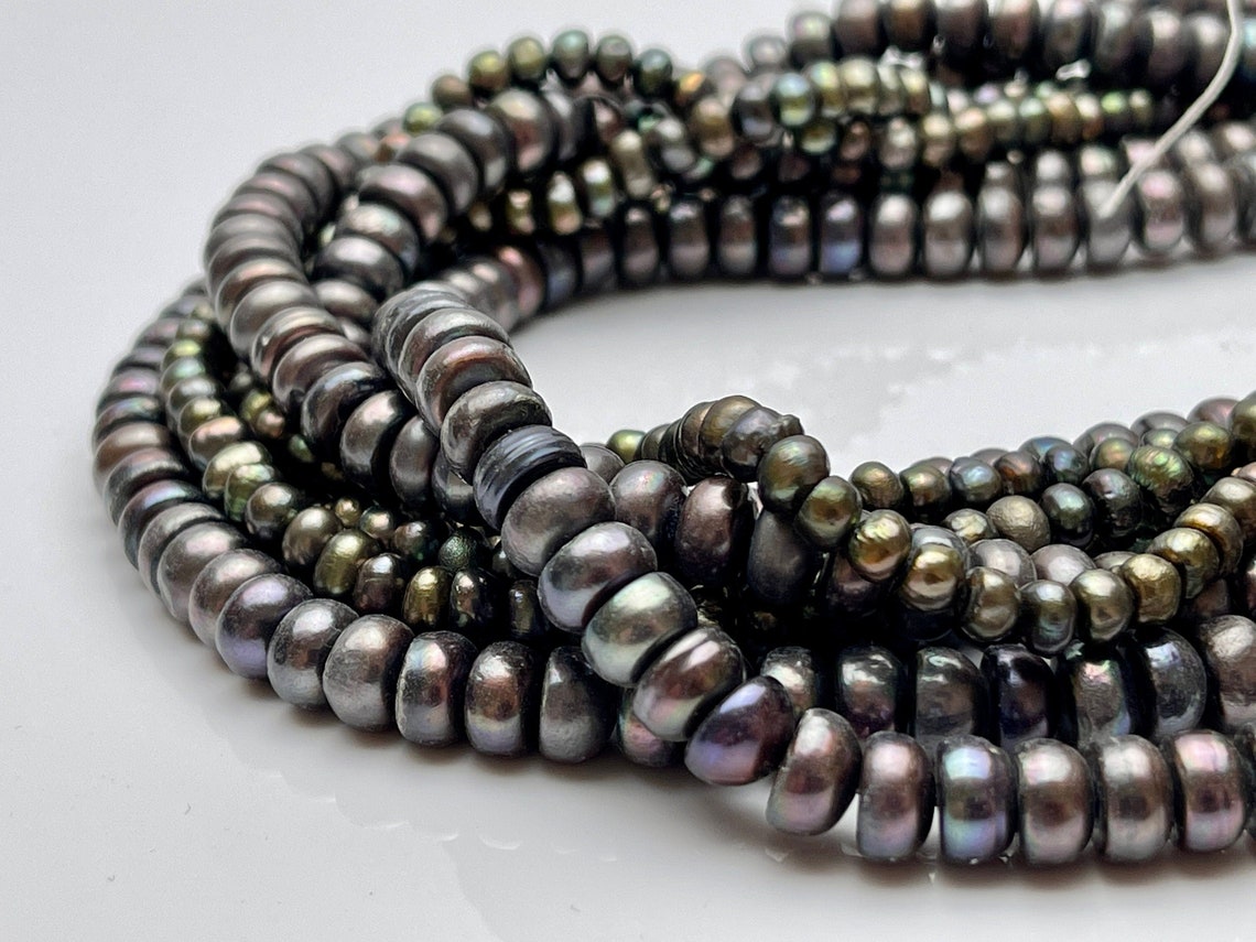 5-8 Mm Dark Green/ Gray Round Button Freshwater Pearl Button Beads ...