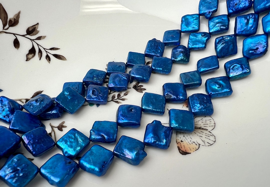 10mm Royal Blue Diamond Square Coin Shape Freshwater Pearl Beads ...