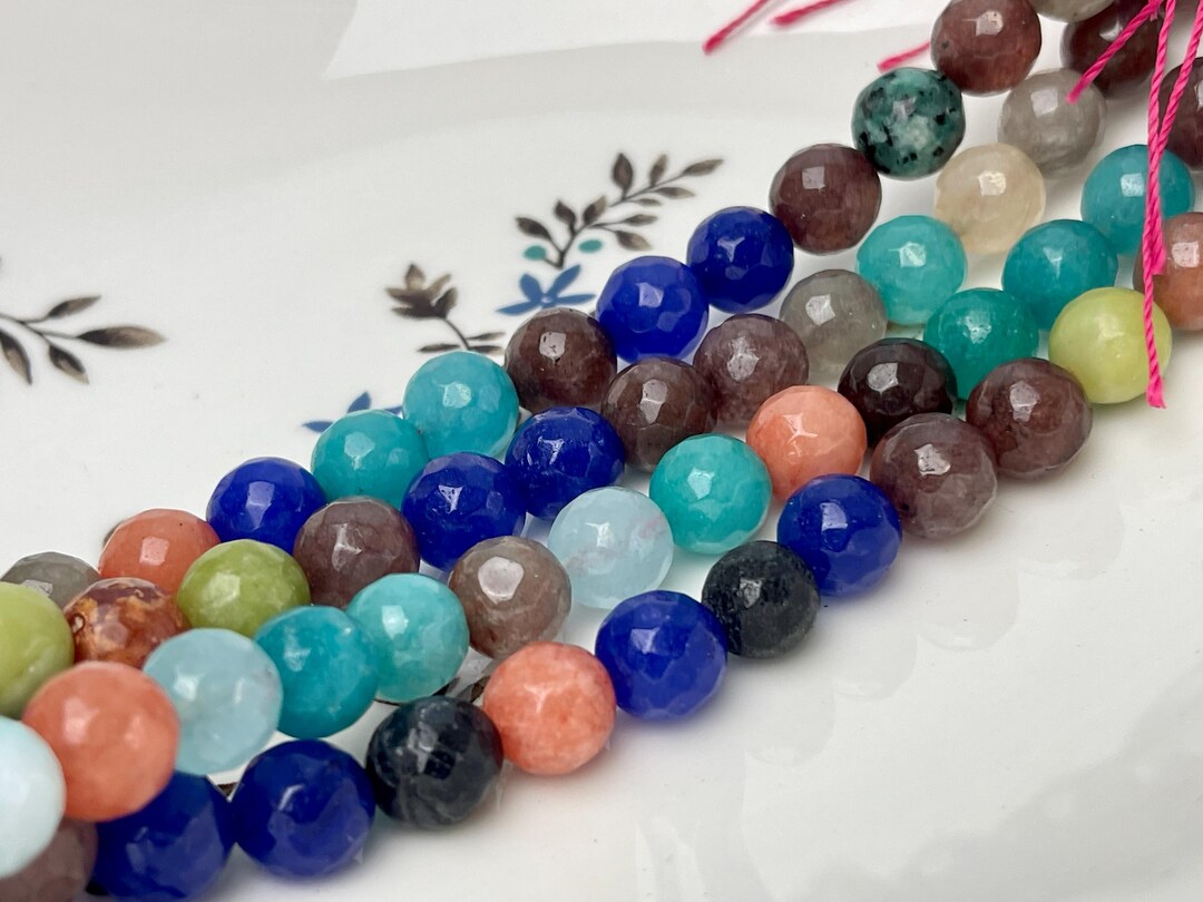 10 Mm Faceted Round Fire Agate Gemstone Beads Heat Treated Mixed Blue ...