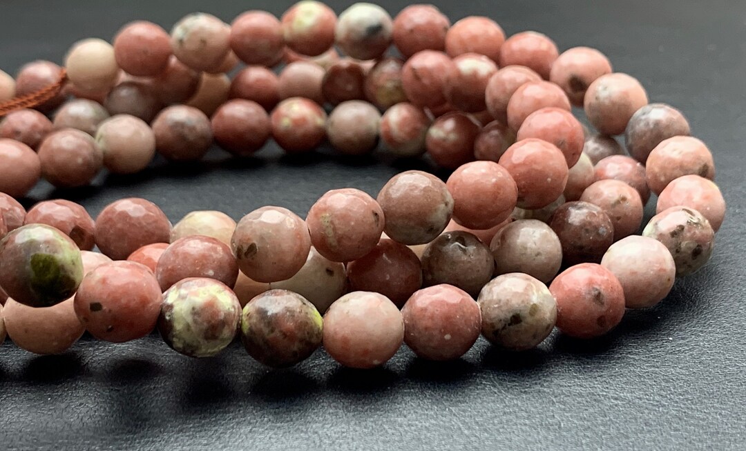 10 Mm Faceted Round Plum Blossom Jasper Gemstone Beads Genuine Natural ...
