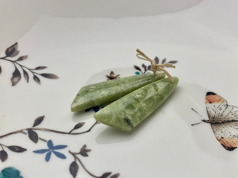 One Pair 12x43 Mm Natural Peridot Top Drilled Freeform Cabochon Long ...