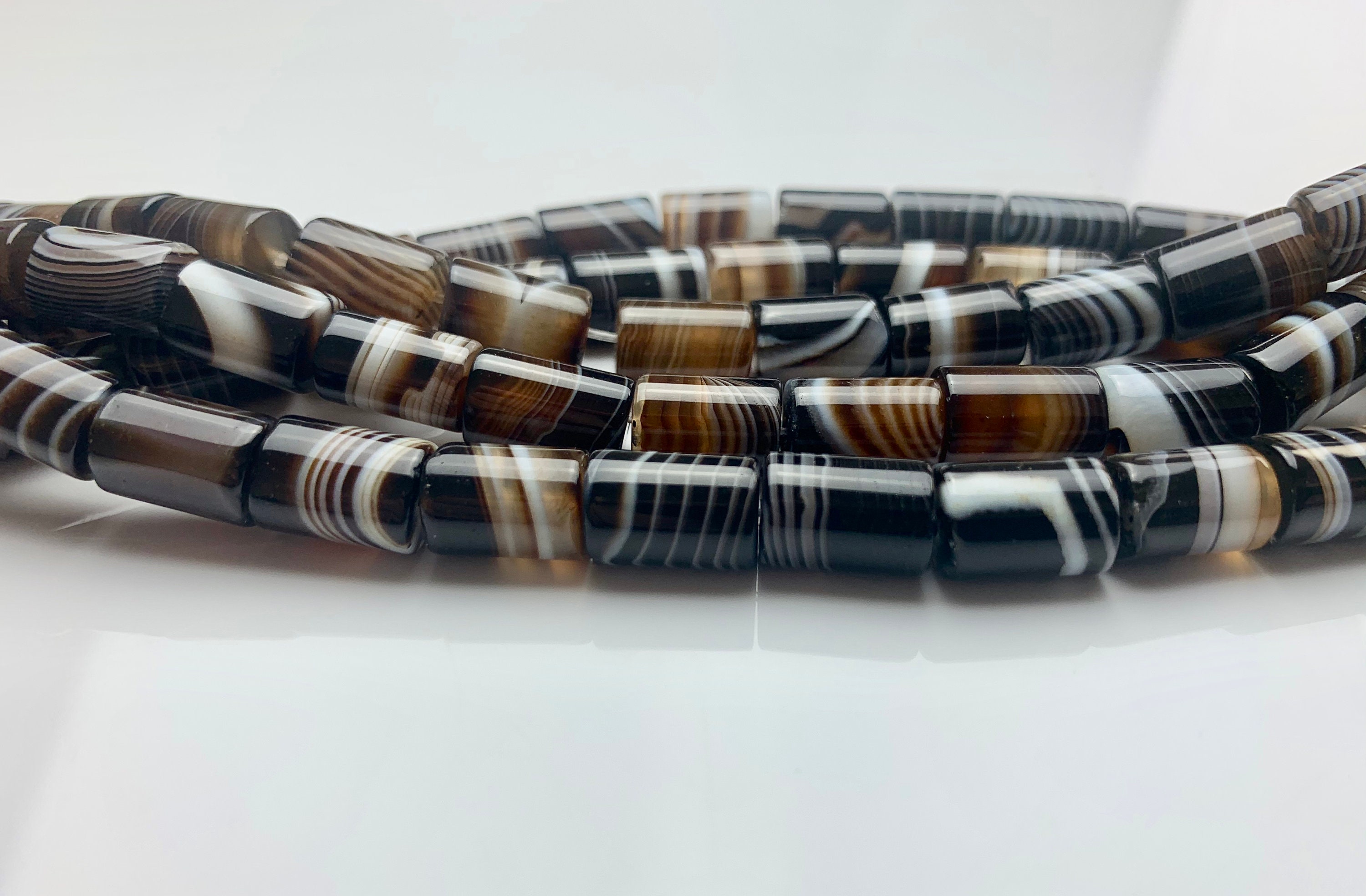 8x12 mm Tube Shape Coffee Wave Line Agate Gemstone Beads | Etsy