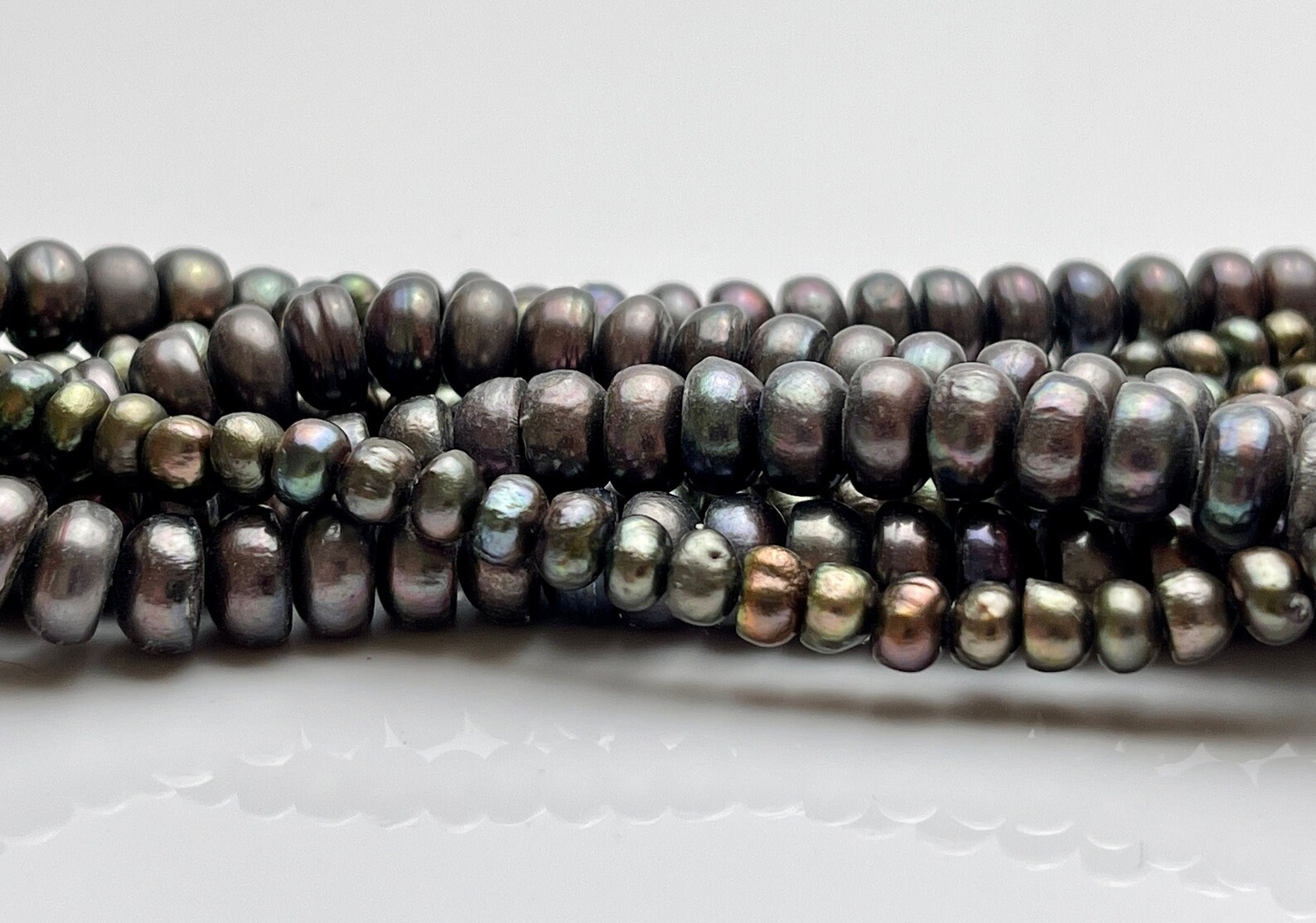 5-8 Mm Dark Green/ Gray Round Button Freshwater Pearl Button Beads ...