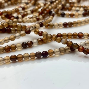 WHOLESALE 3mm 4mm Faceted Round Coffee Brown Agate Gemstone Beads ...