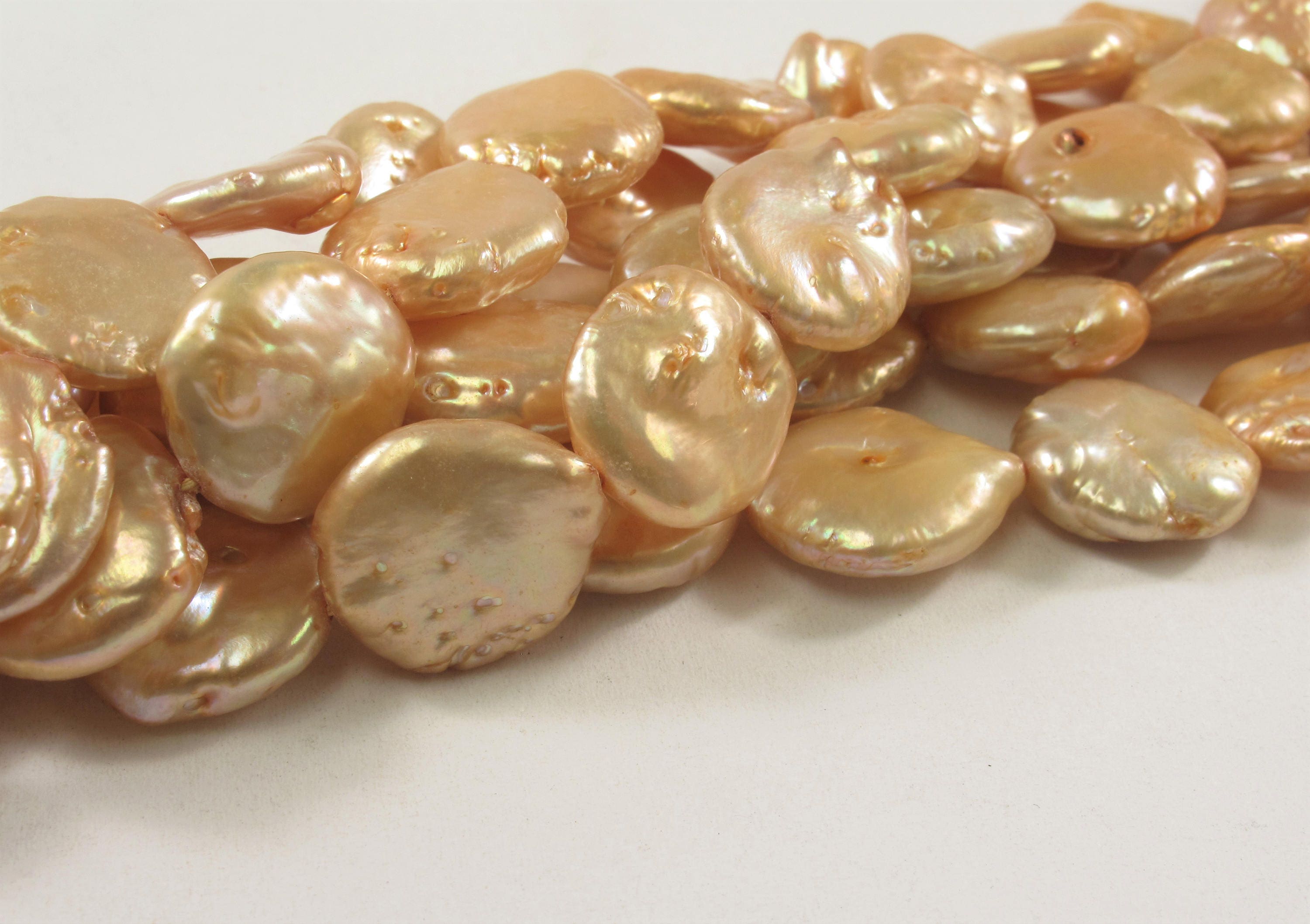 13-14 Mm Peach Flat Coin Freshwater Pearl Beads, Large Irregular Flat ...