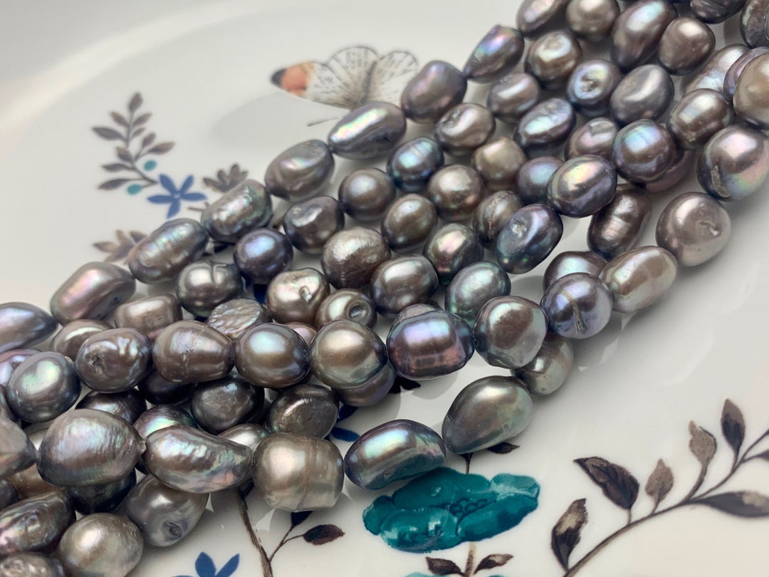 8-9x9-11 Mm Abalone Gray Color Rice Nugget Freshwater Pearl Beads ...