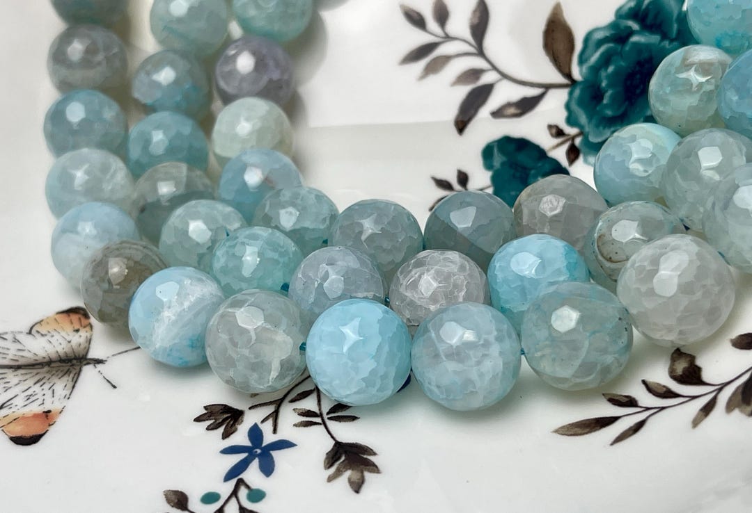 14 Mm Faceted Round Agate Gemstone Beads Heat Treated Multi Aqua Blue ...