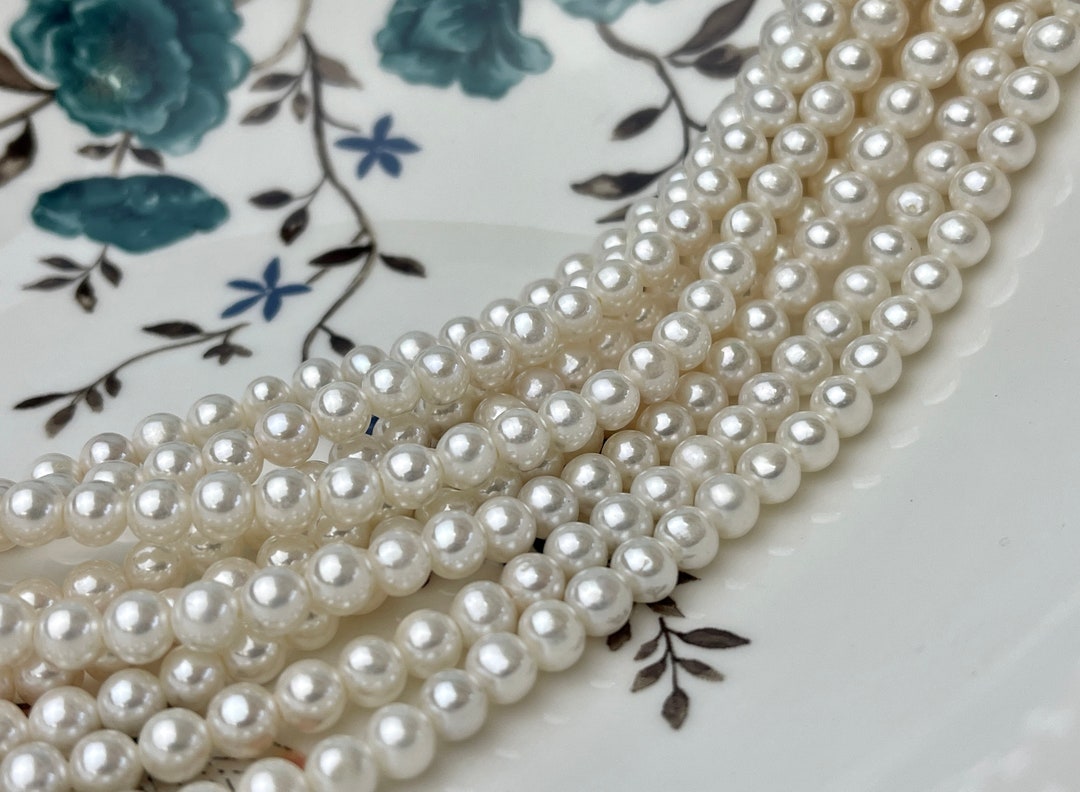 6mm AAA Extra Shiny Half Strand Natural White Round Large Hole ...