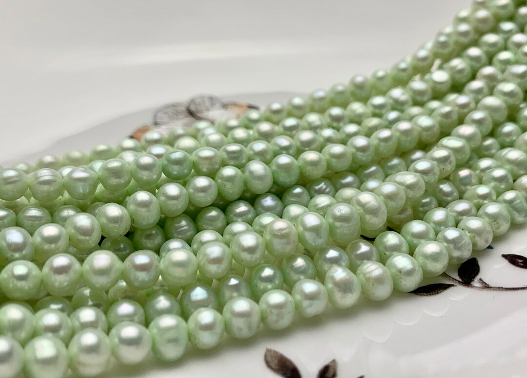 5-5.5 Mm AA Light Green Color Potato Freshwater Pearl Beads Genuine ...