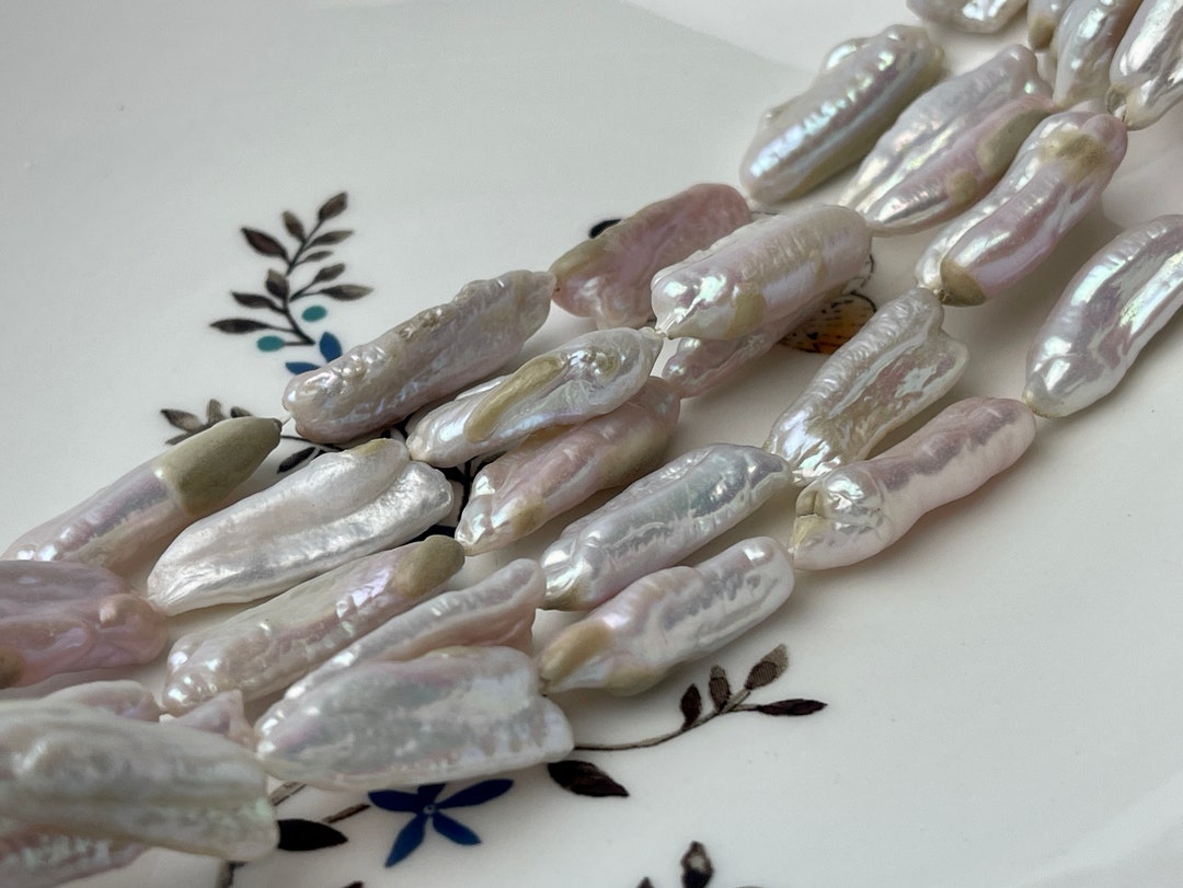 8x22-25 Mm Natural Pink Color Biwa Stick Freshwater Pearl Beads Genuine ...
