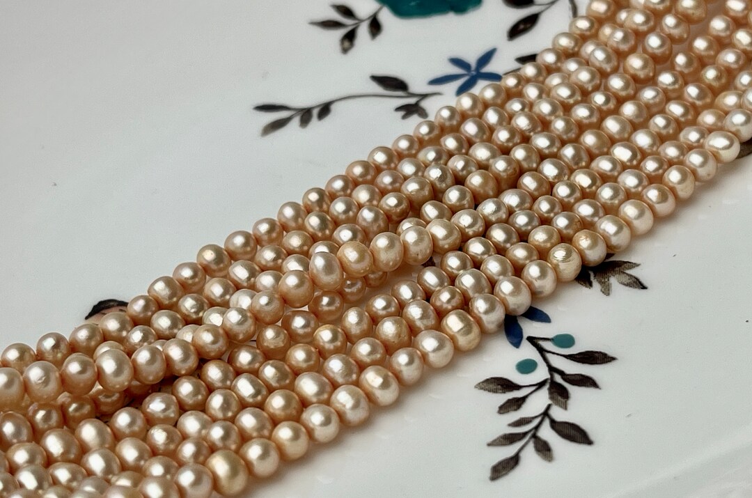 4-4.5 Mm AA Light Champagne Color Potato Freshwater Pearl Beads Genuine ...