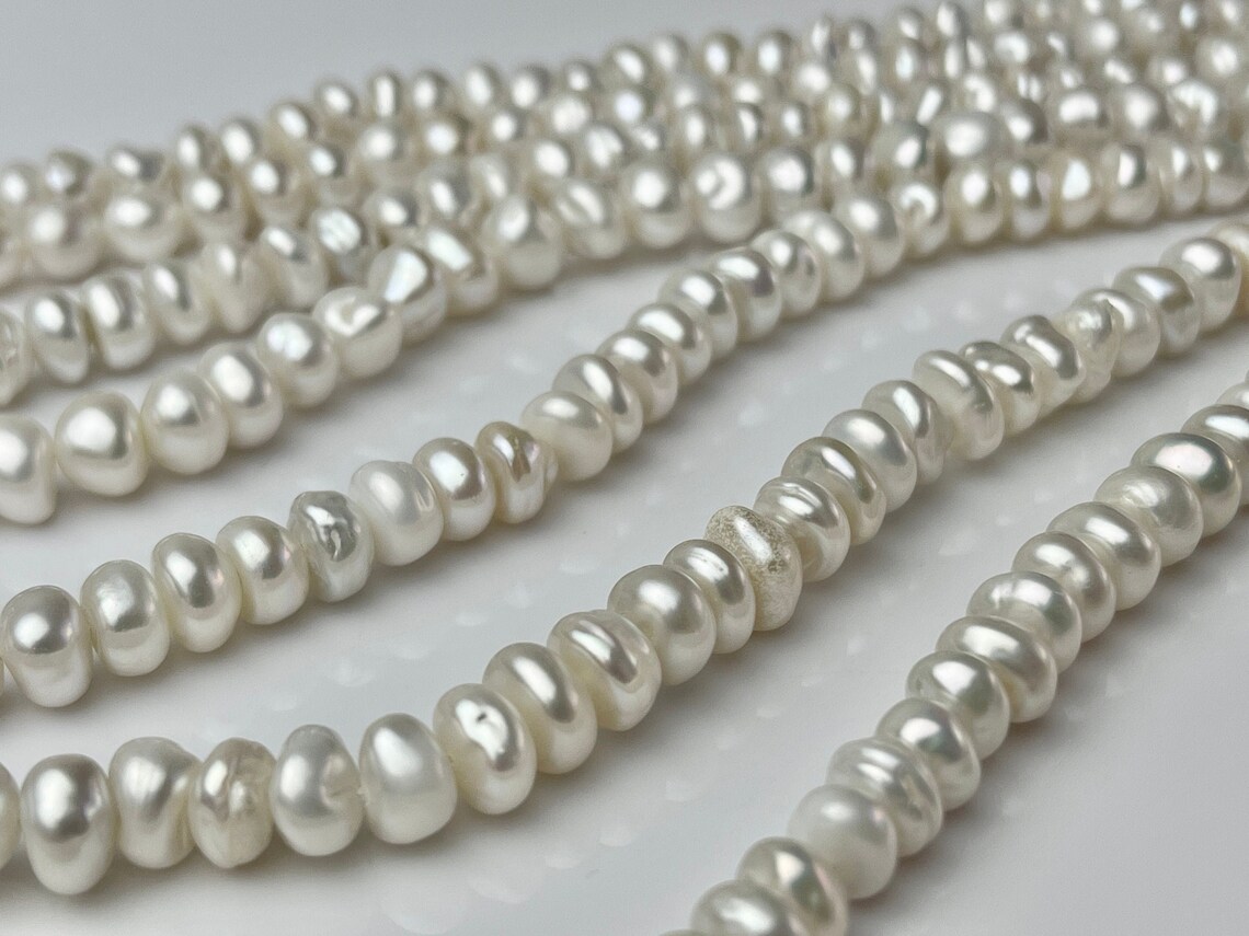 7 Mm AA Natural White Color Keshi Disc Freshwater Pearl Beads Center ...