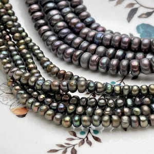 5-8 Mm Dark Green/ Gray Round Button Freshwater Pearl Button Beads ...