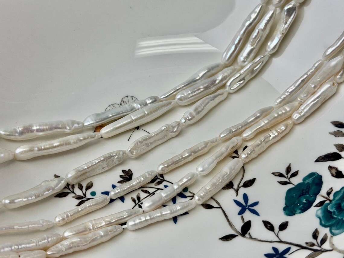 5-7x20-35 Mm Natural White Biwa Stick Freshwater Pearls Genuine Natural ...