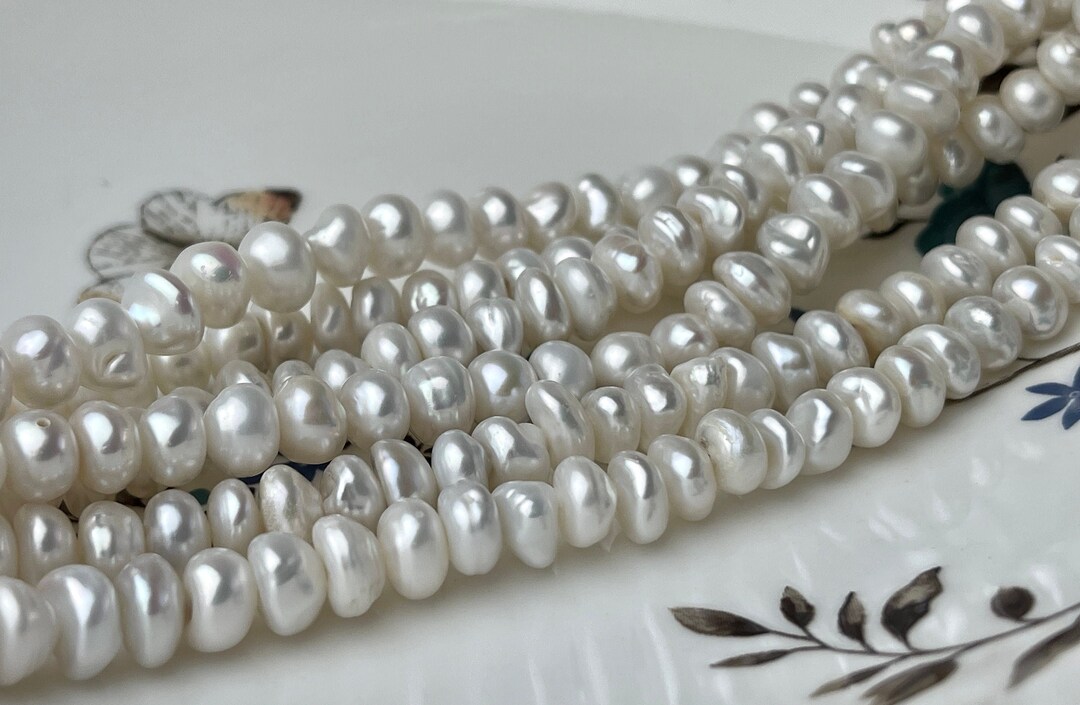7 Mm AA Natural White Color Keshi Disc Freshwater Pearl Beads Center ...
