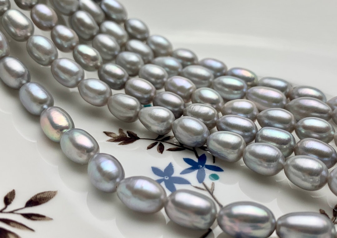 6x8-9 Mm AAA Gray Color Freshwater Pearls Rice/oval Shape Pearl Beads ...