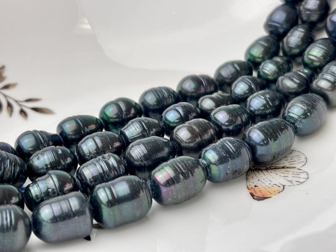 10-11x14-15 Mm Prussian Blue Color Freshwater Pearls Rice/oval Shape ...