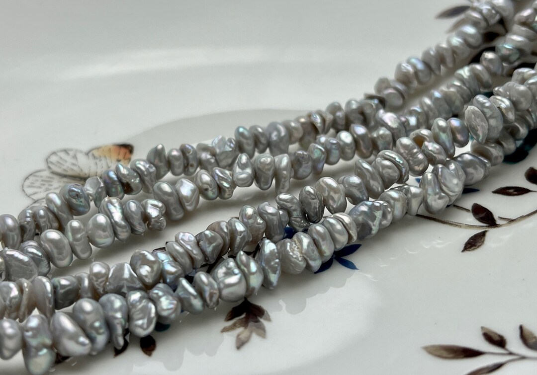 6-8 Mm AA Gray Color Keshi Disc Freshwater Pearl Beads Center Drilled ...