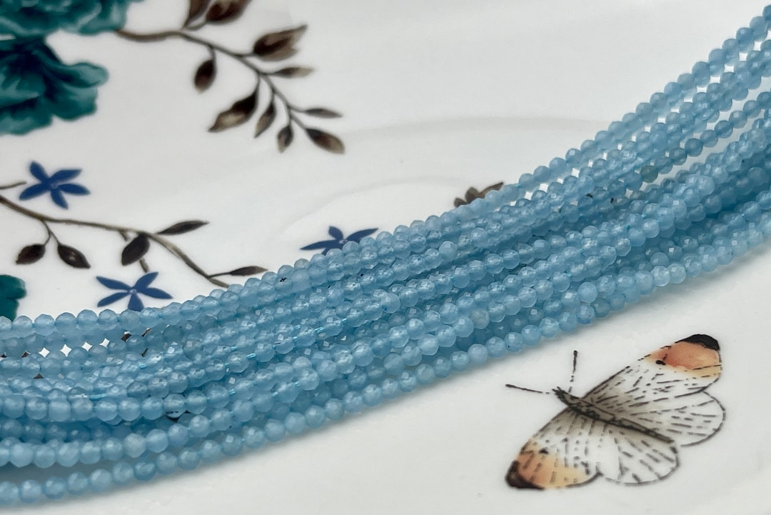 2 Mm Faceted Round Tiny Sky Blue Quartz Gemstone Beads Genuine Natural ...