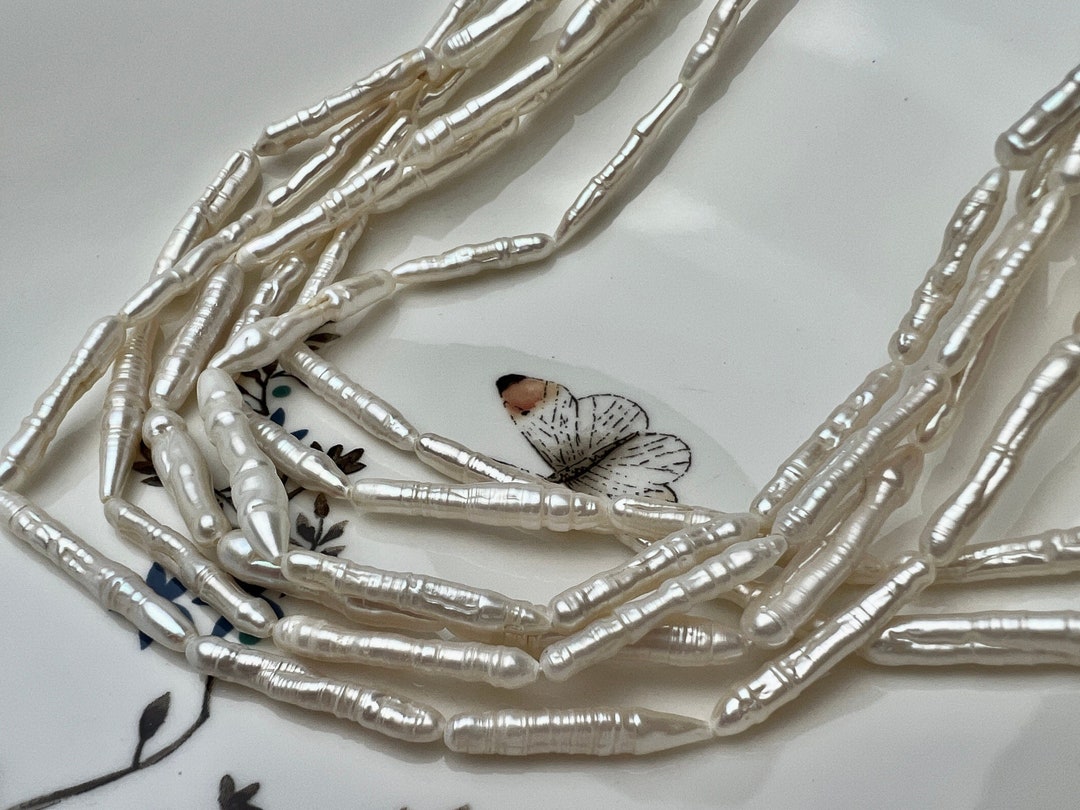 4-5x20-30mm Natural White Biwa Stick Freshwater Pearls Genuine Natural ...