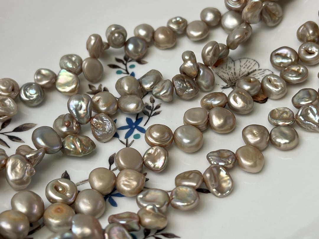 8-9x9-12 Mm AA Light Taupe Keshi Freshwater Pearls Top Drilled Keshi ...