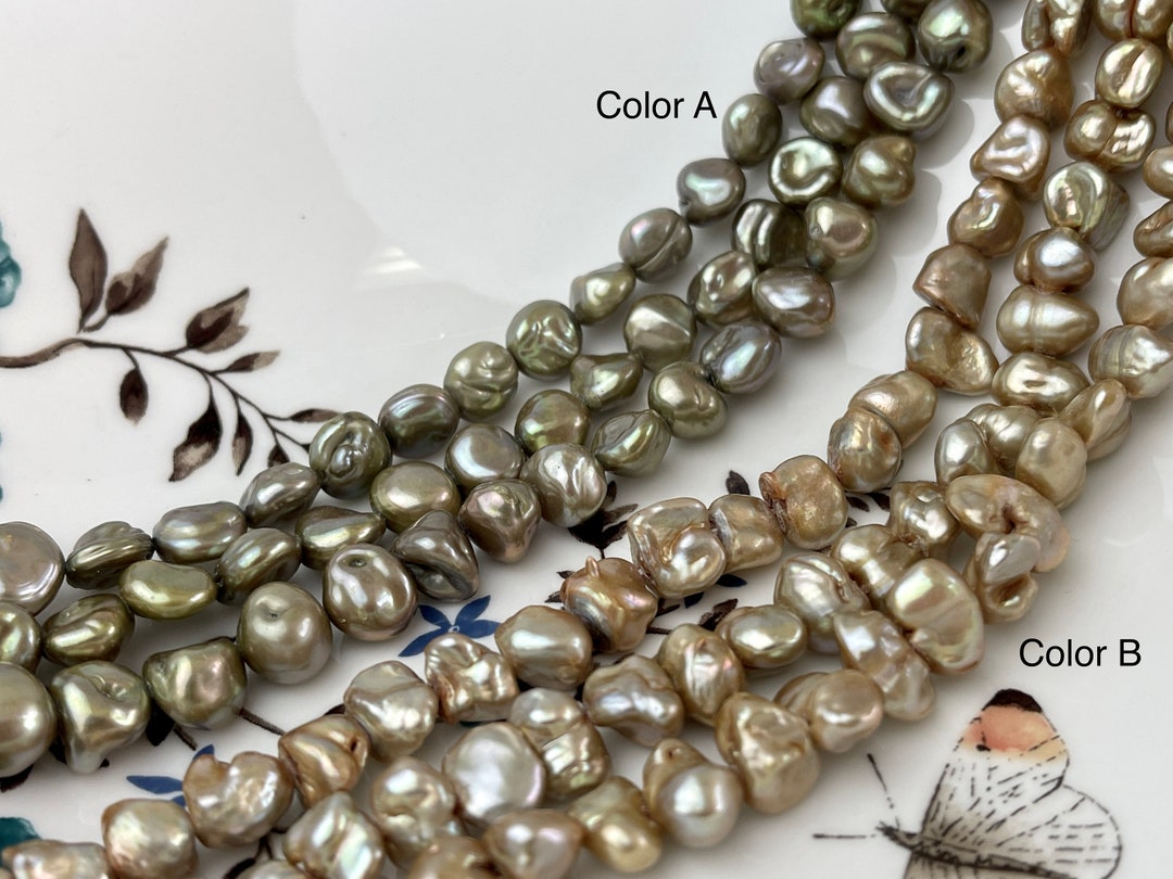 8-9 Mm Green or Champagne Color Keshi Nugget Freshwater Pearl Beads ...