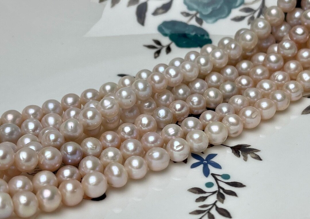7 Mm AA Natural Pale Pink Potato Freshwater Pearls Genuine High Luster ...