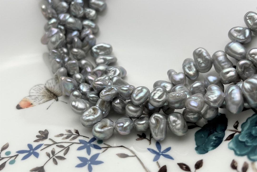 7-8x9-11 Mm Gray Color Keshi Freshwater Pearl Beads Top Drilled Genuine ...
