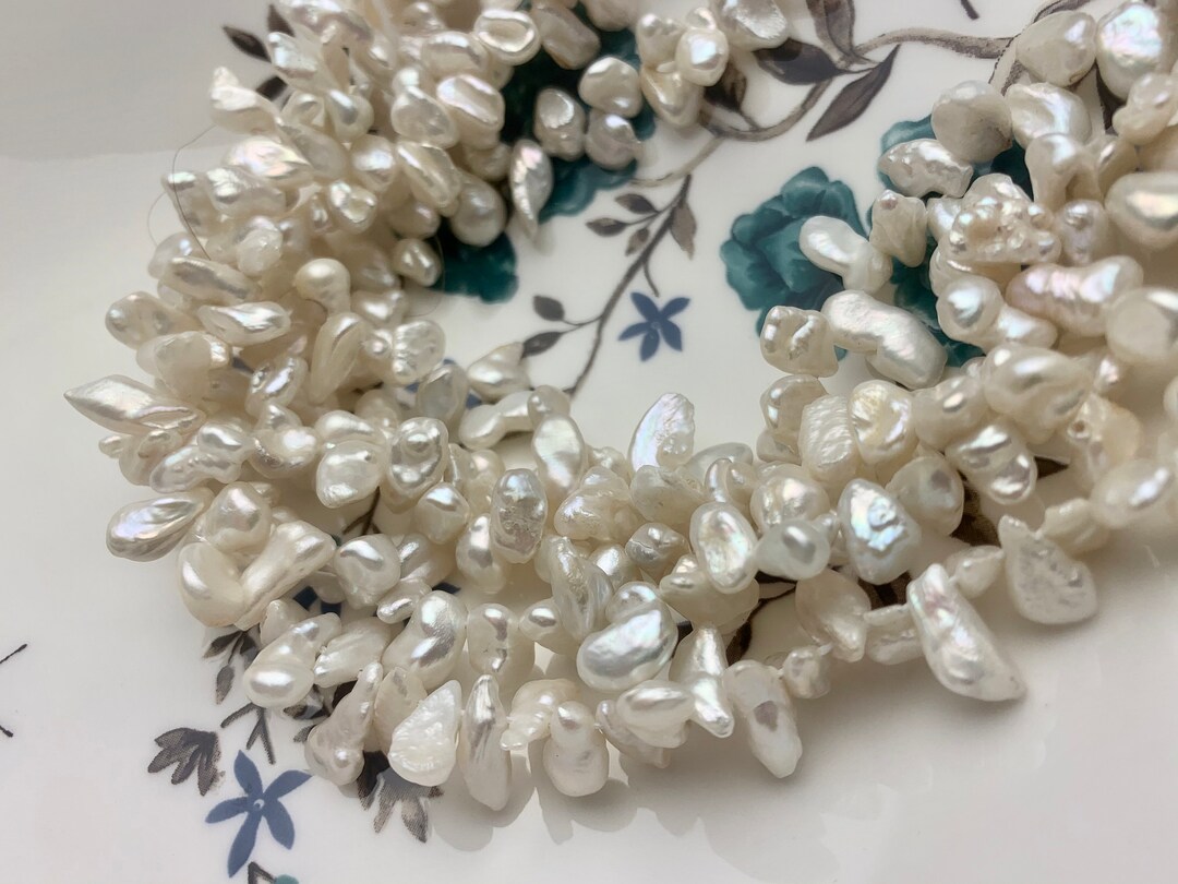6-7x9-11 Mm Natural White Keshi Freshwater Pearl Beads Top Drilled ...