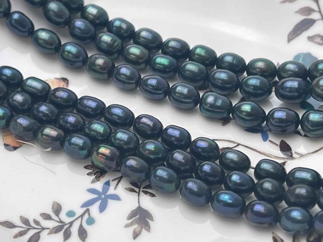 7-7.5x8-10 Mm AA Prussian Blue Color Freshwater Pearls Rice/oval Shape ...