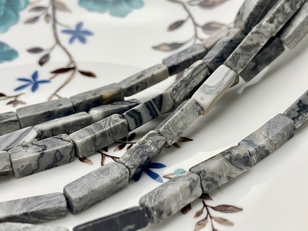 4-5x13 Mm Cuboid Tube Shape Dark Multi Gray Color Picture Jasper ...
