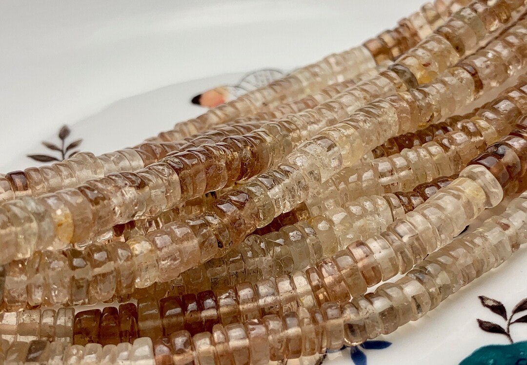 6,5mm 7mm 8mm 100% todo Natural suave Heishi translúcido marrón Topacio ...