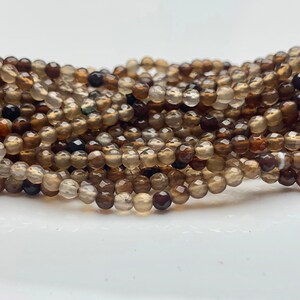 WHOLESALE 3mm 4mm Faceted Round Coffee Brown Agate Gemstone Beads ...