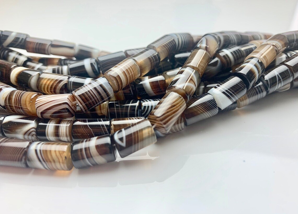 8x12 Mm Tube Shape Coffee Wave Line Agate Gemstone Beads Coffee Color ...