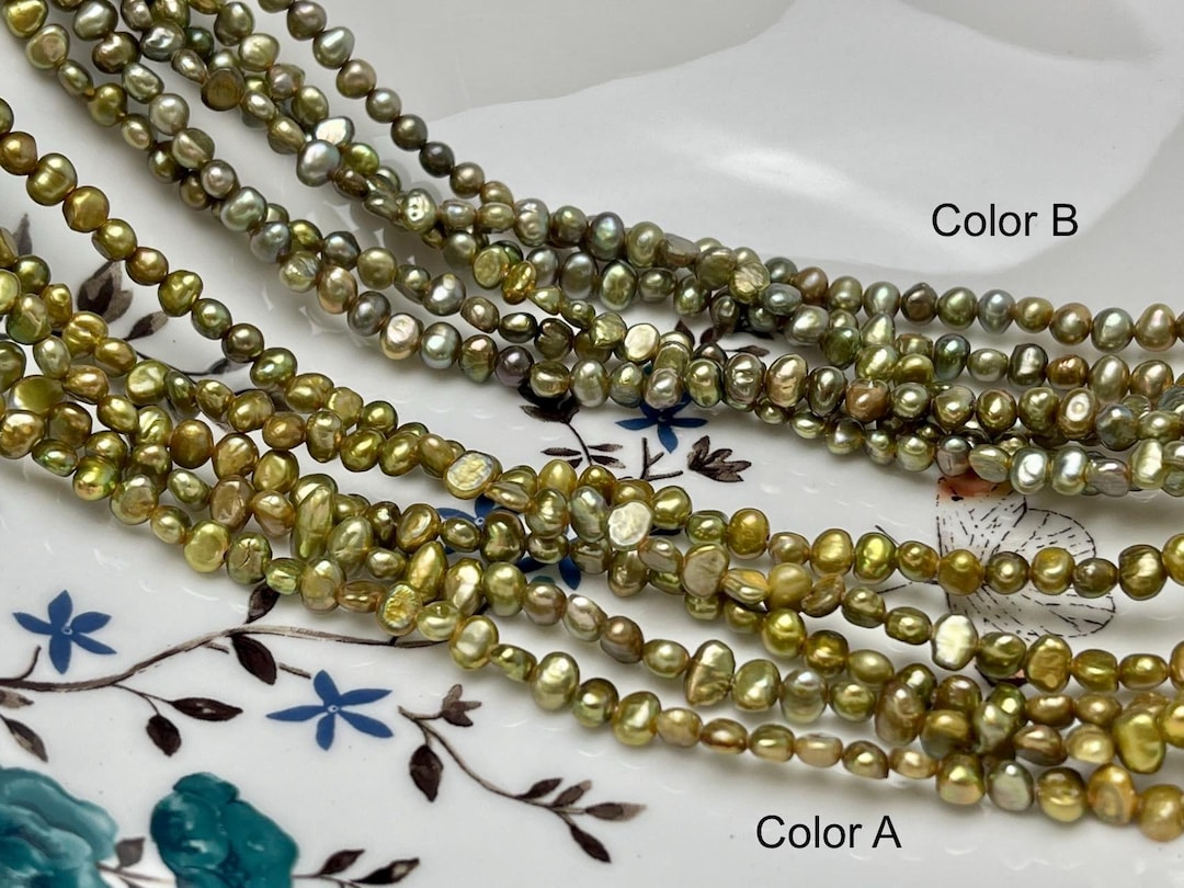 4-5 Mm Green/gold Color Potato Nugget Freshwater Pearl Beads Genuine ...