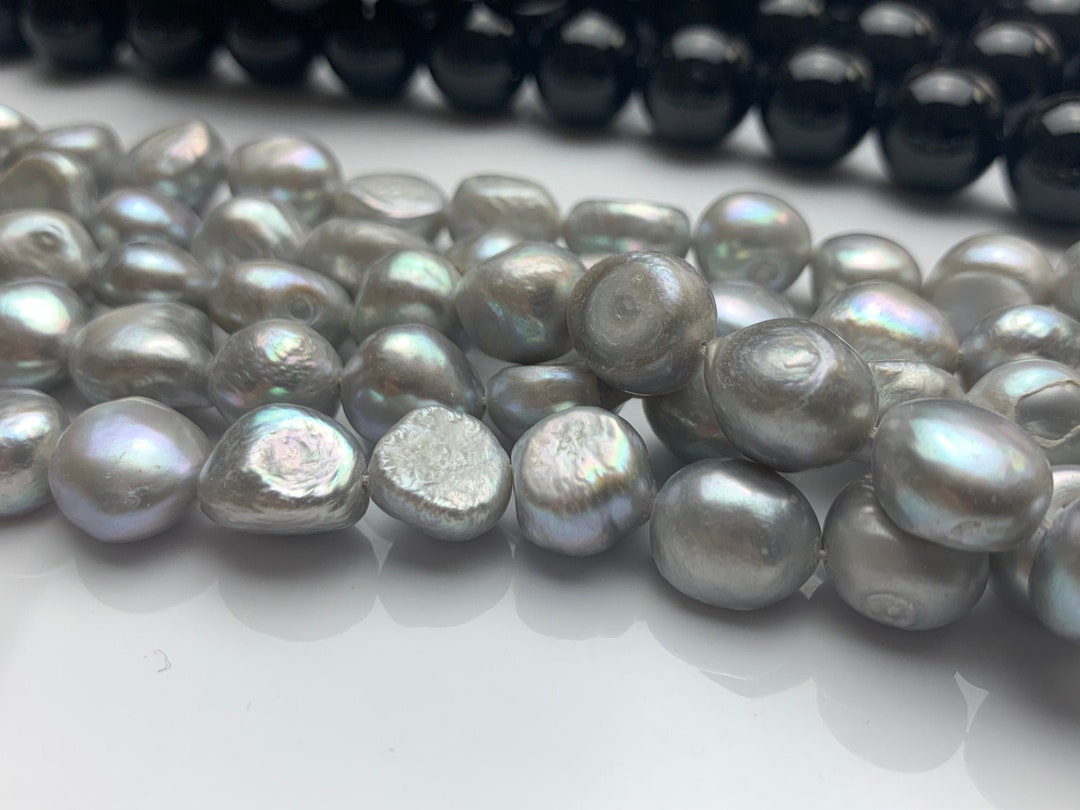 WHOLESALE 10x11-12 Mm Silver Gray Freshwater Pearl Oval Nugget Beads ...