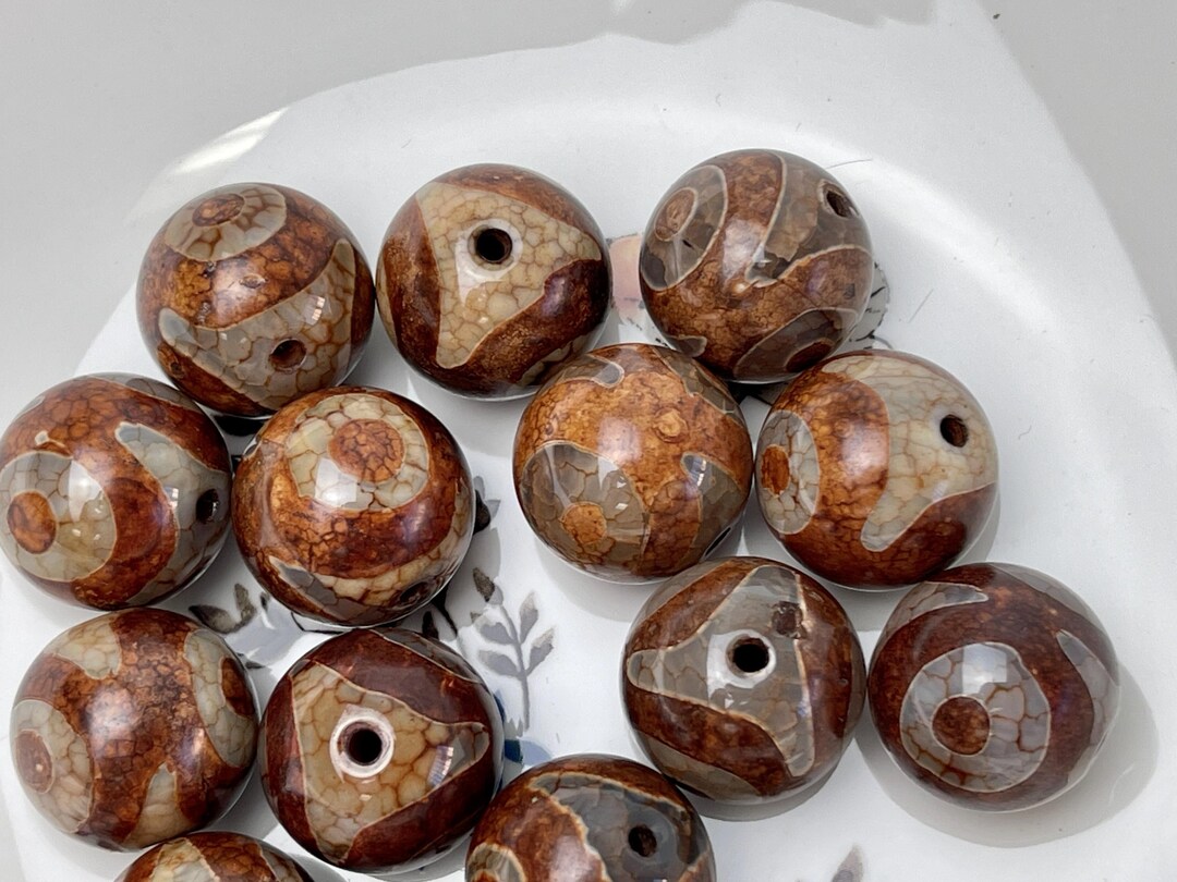 Two Pieces 20 Mm AAA DZI Tibetan Agate Smooth Round Shape Chocolate ...