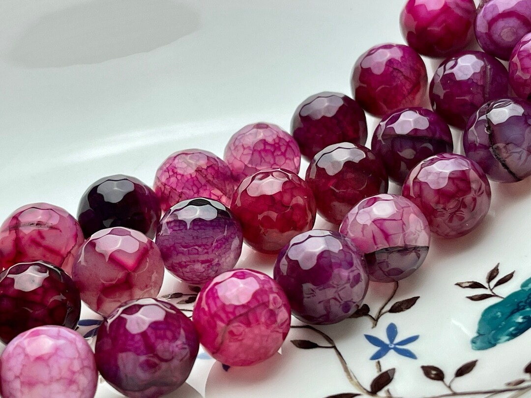16 Mm Faceted Round Fire Agate Gemstone Beads Heat Treated Multi Purple ...