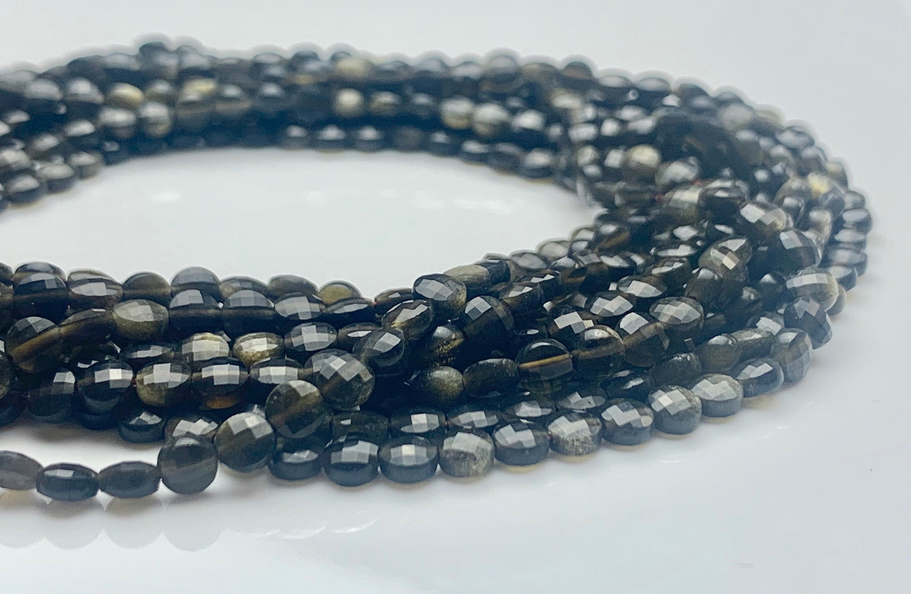 4mm Micro Faceted Diamond Cut Dark Gray Color Obsidian Flat | Etsy