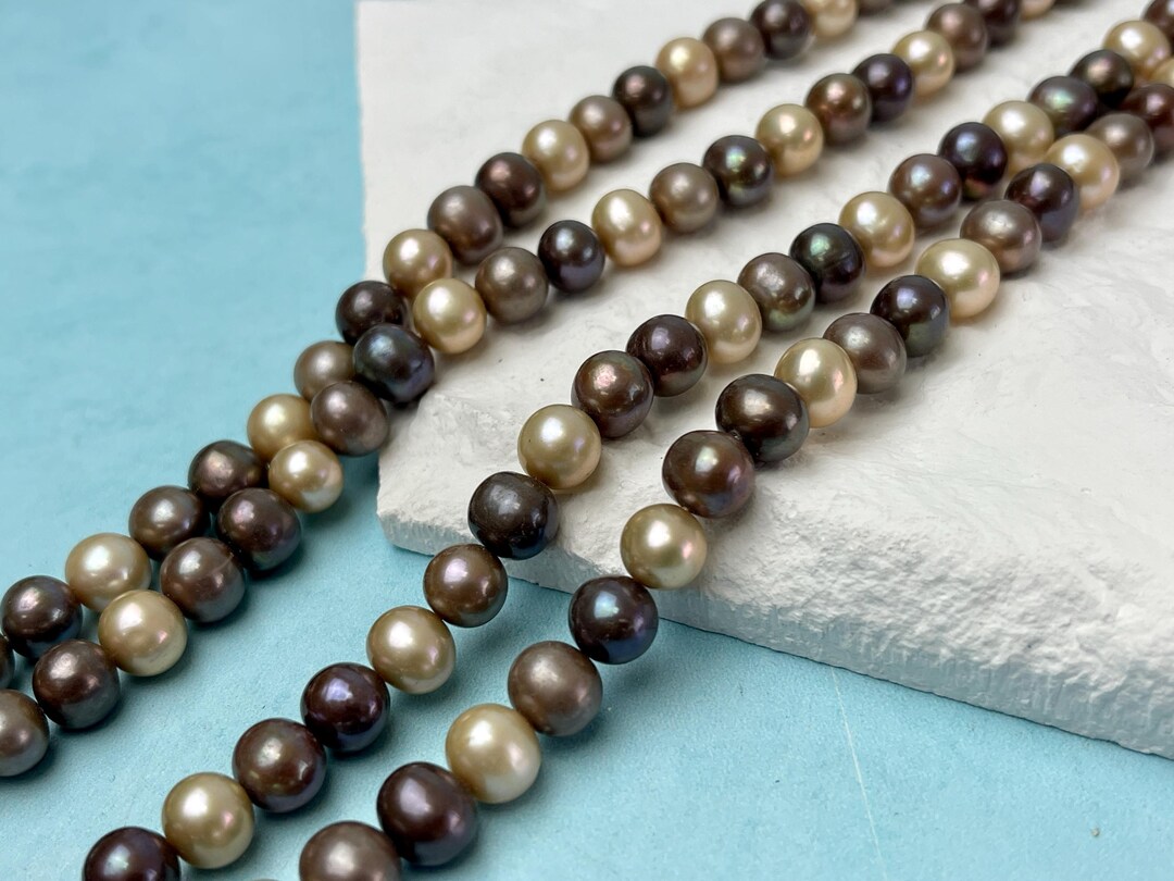 8-9 Mm AA Multi Color off Round Freshwater Pearl Beads Mixed Beige Dark ...