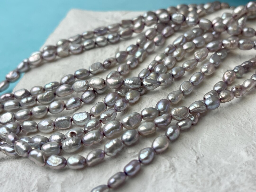 5x6-7 Mm Pinkish Gray Rice/oval Nugget Freshwater Pearl Beads Genuine ...