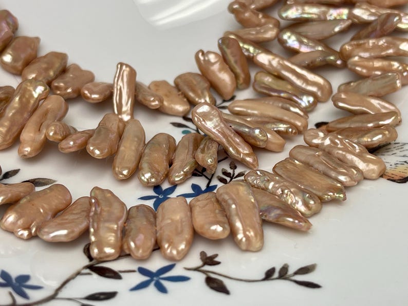 5-8x14-21 Mm Brown Champagne Biwa Stick Freshwater Pearl Beads Genuine ...