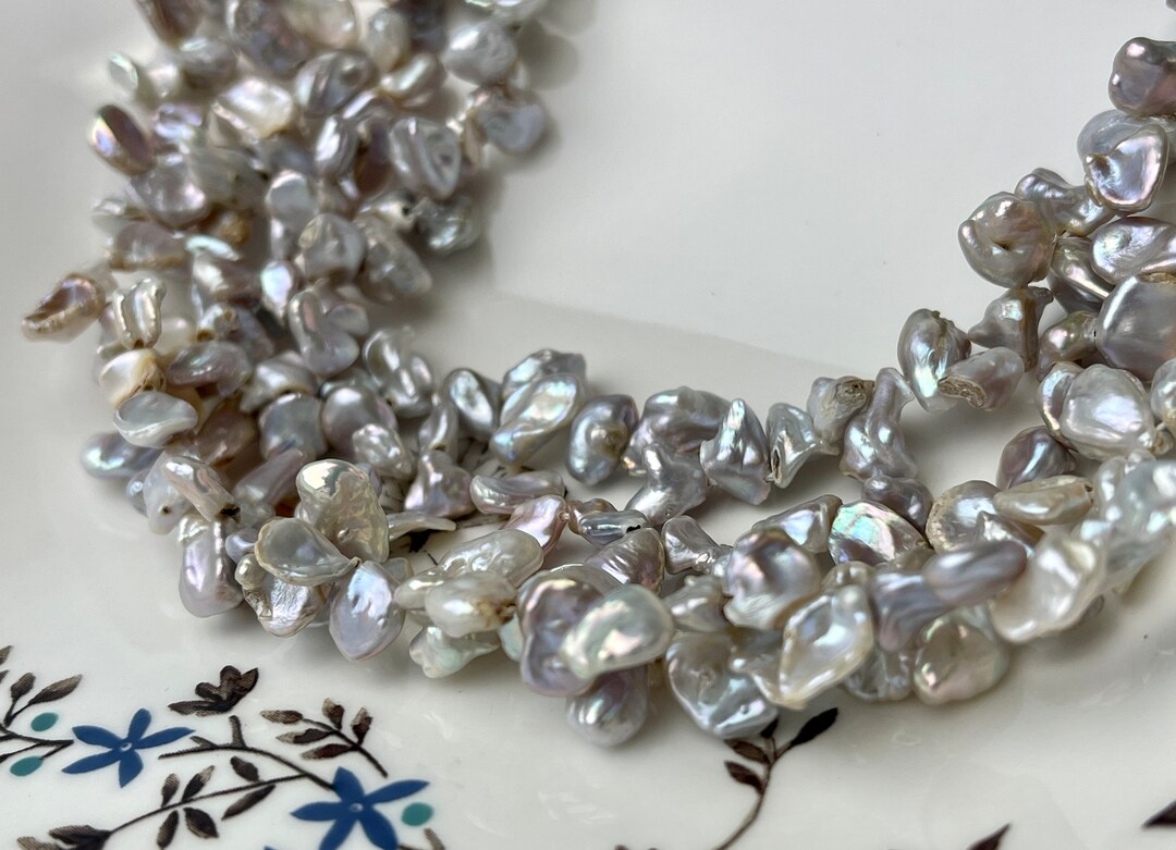 7x8 Mm Rare Natural Grayish Pink Keshi Freshwater Pearl Bead Genuine ...